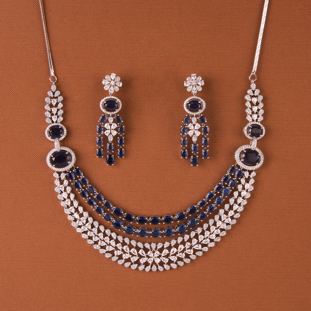437797 Cubic Zirconia 2 Line Necklace Set With Rhodium Plating – Simaya ...